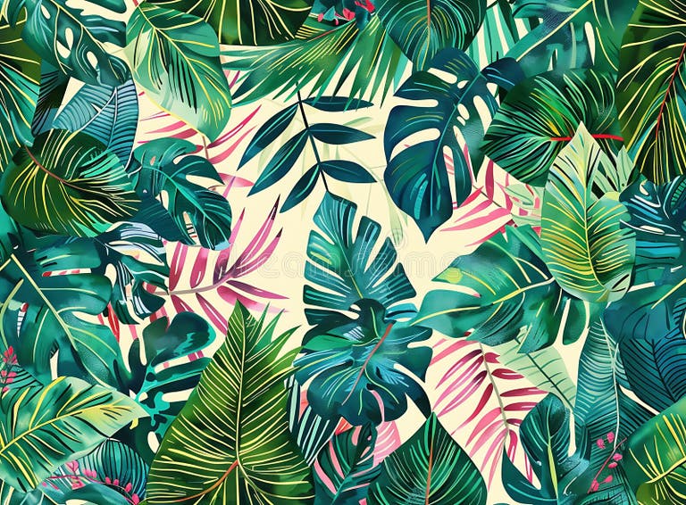Tropical Leaves Seamless Pattern Illustration Generated Using AI. Stock ...