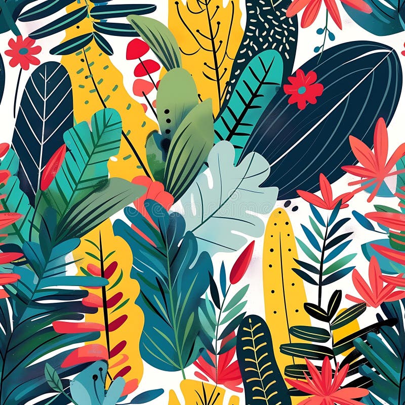 Tropical Leaves Seamless Pattern Illustration Generated Using AI. Stock ...