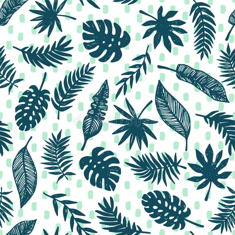 Tropical Leaves Seamless Pattern Stock Vector - Illustration of leaf ...
