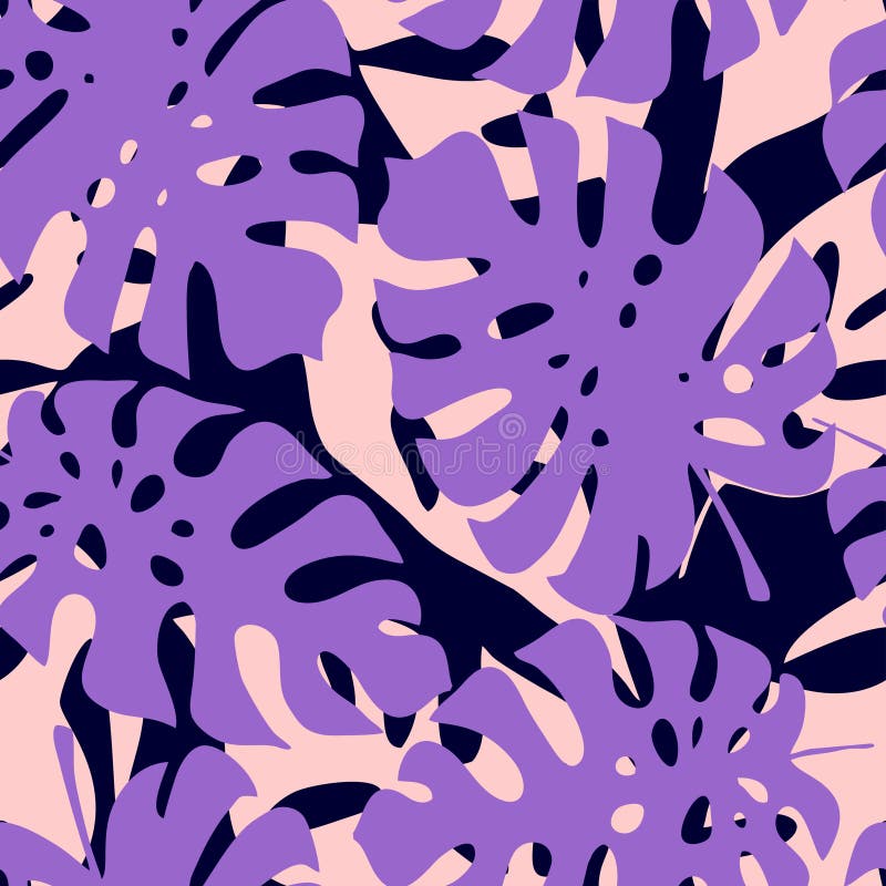 Tropical Leaves Seamless Purple Blue Pattern, Texture Stock ...