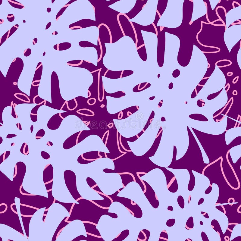 Tropical Leaves Seamless Purple Blue Pattern, Texture, Stock ...