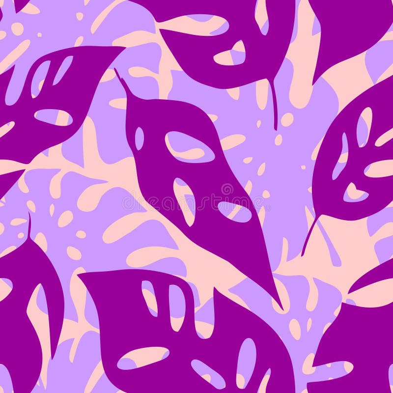 Tropical Leaves Seamless Purple Blue Pattern, Texture Stock ...