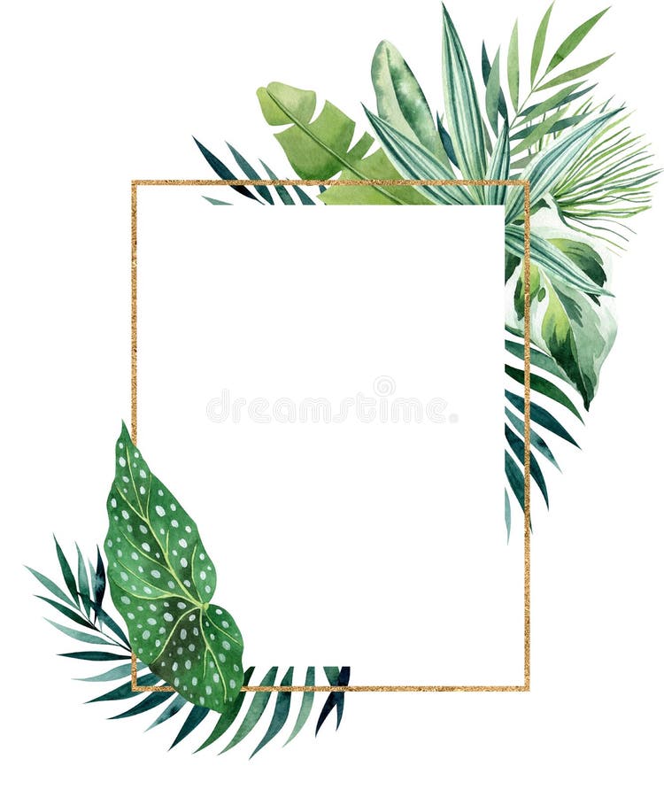 Vertical Gold Rectangular Frame Tropical Leaves Stock Illustrations ...