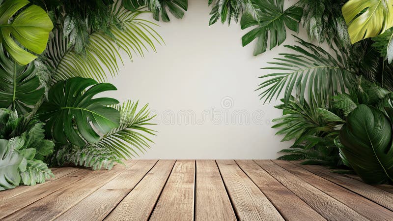 Tropical Leaves Wooden Floor Background Stock Illustration ...
