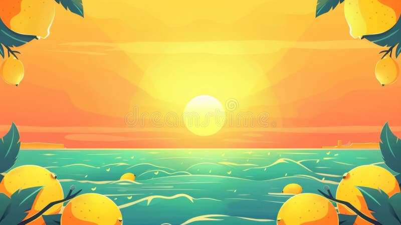 Tropical Lemon Sunset Over Serene Ocean Stock Photo - Image of warm ...