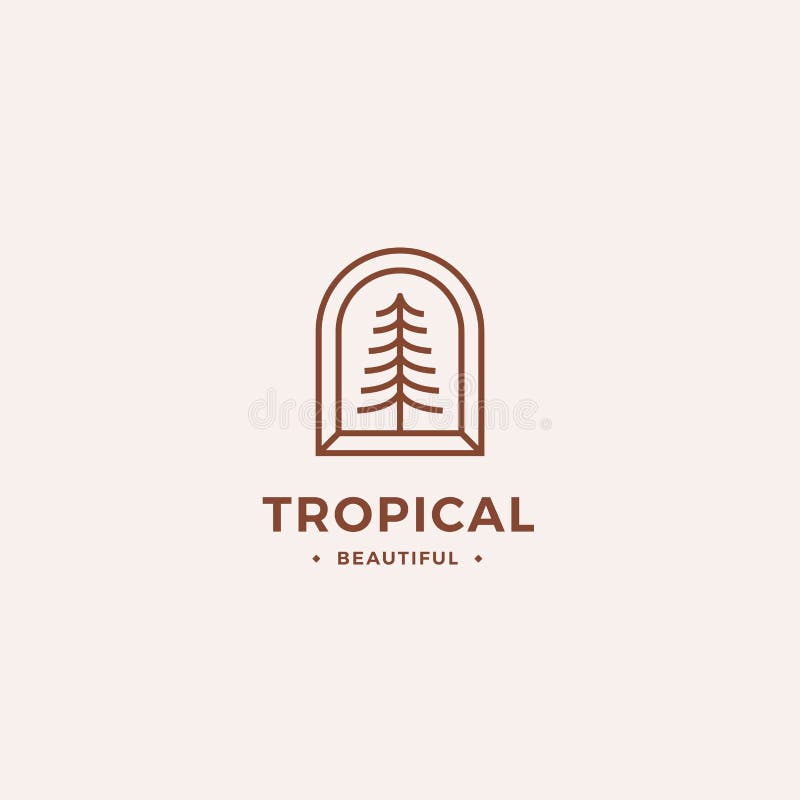 Tropical Logo Concept with Outline Tree and Abstract Minimal Frame ...