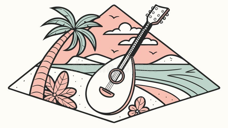 Tropical Lute Island Scene in Triangle Frame, Vector Design Generative ...