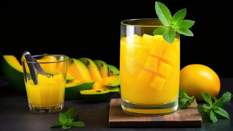 Tropical Mango Juice Served with a Slice of Mango in a Glass, an Exotic ...