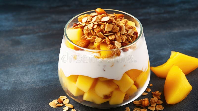 Tropical Mango and Pineapple Parfait. Parfait with Yogurt, Mango and ...