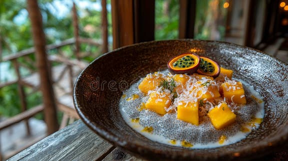 Tropical Mango Pudding by Window Stock Image - Image of healthy ...