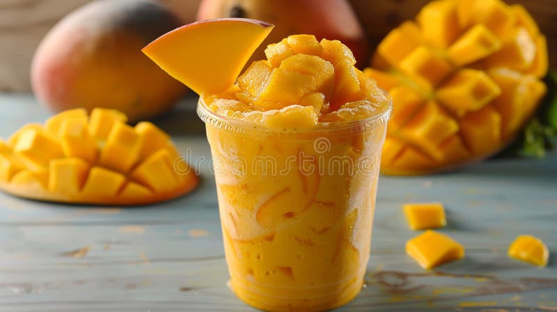 A Tropical Mango Slush with a Slice of Mango on the Rim of the Cup ...