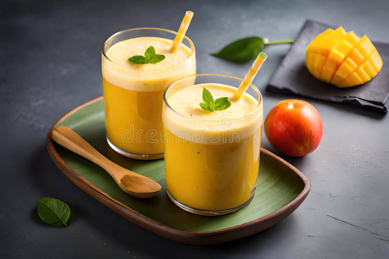 Tropical Mango Smoothie with an Apple Stock Illustration - Illustration ...