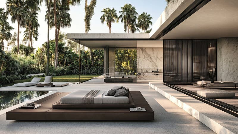 Tropical Modern Bedroom Outdoor Luxury Relaxation Stock Image - Image ...