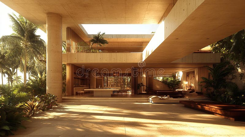 Tropical Modern House Sunset Interior Design Stock Illustration ...