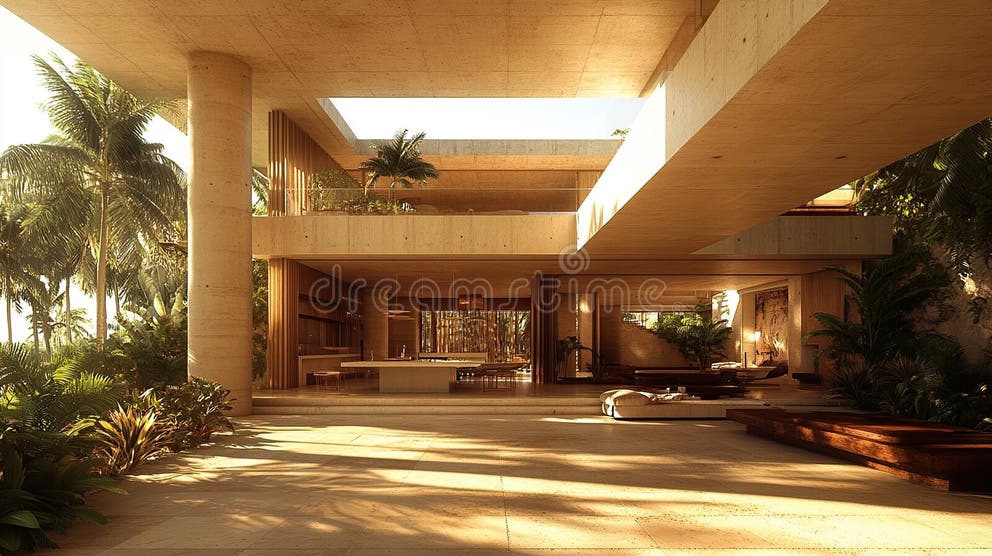 Tropical Modern House Sunset Interior Design Stock Illustration ...