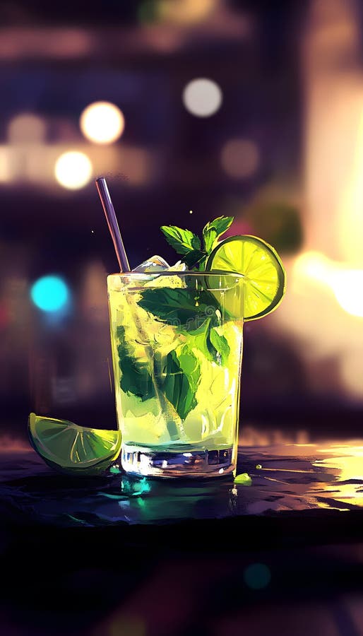 Tropical Mojito Cocktail Display Stock Illustration - Illustration of ...