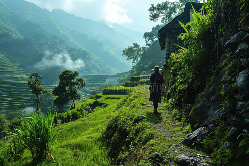 Tropical Mountain Rural Landscape with Terraced Fields Stock ...