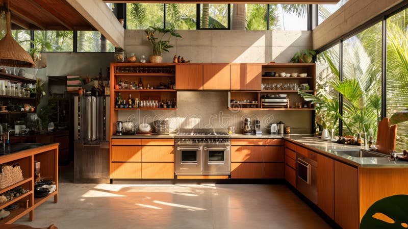 Tropical Nature Kitchen Interior Design Stock Illustration ...