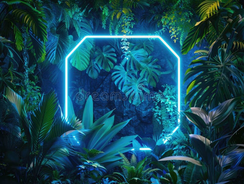 Tropical Neon Frame stock image. Image of plants, aesthetic - 376683143