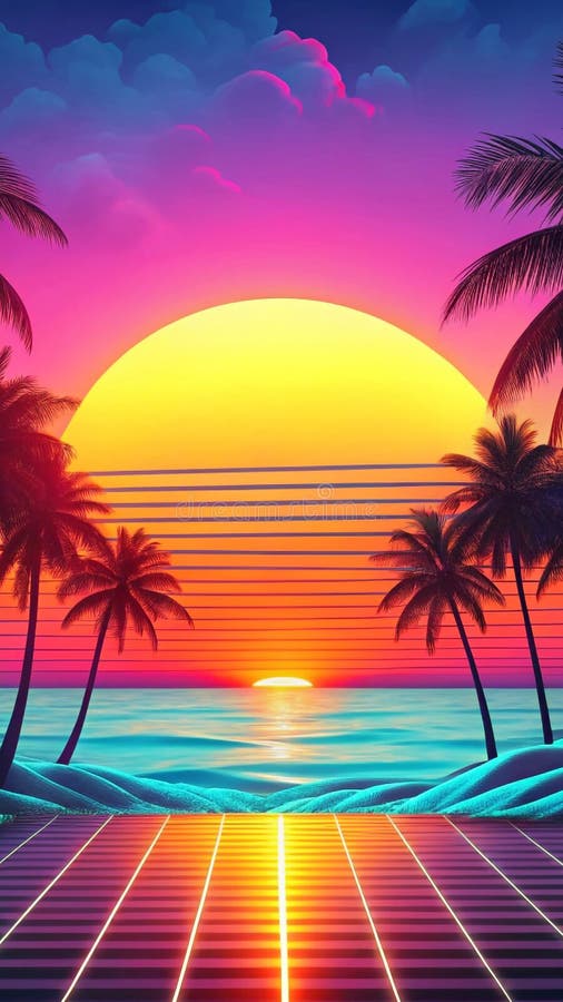 Tropical Neon Sunset a Stylized Sunset Stock Illustration ...