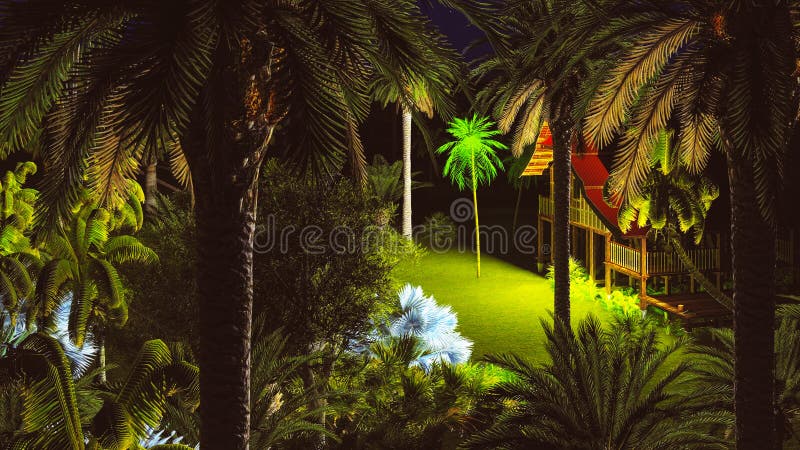 Tropical Night in Summer Resort 3d Rendering Stock Illustration ...