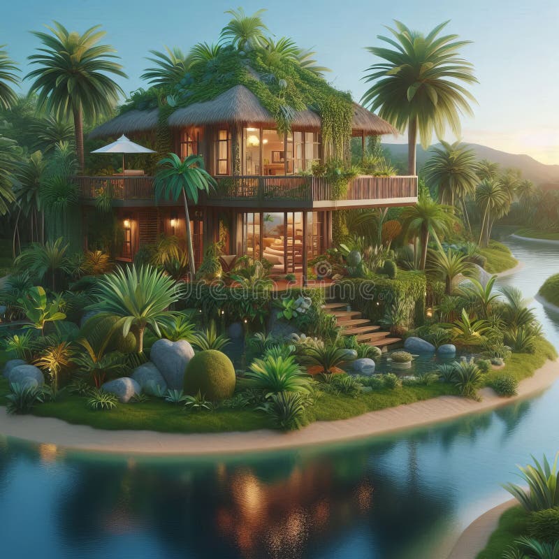 Tropical Oasis House a House with a Self Sustaining Oasis Prom Stock ...