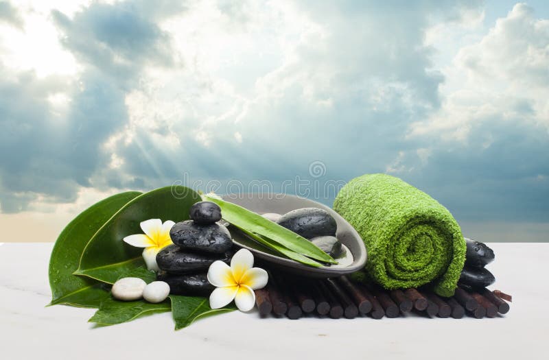 Tropical Objects with Black Plate with Stones Stock Photo - Image of ...