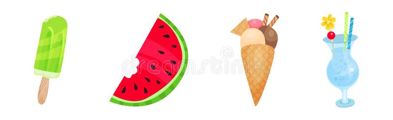 Tropical Objects and Element with Cocktail, Eskimo, Watermelon and Ice ...