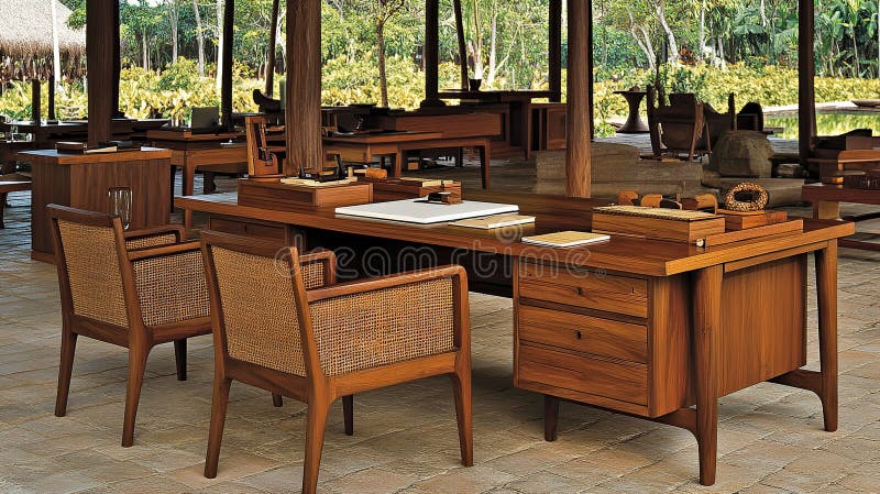 Tropical Office Desk Chairs Workspace Outdoor Stock Image - Image of ...