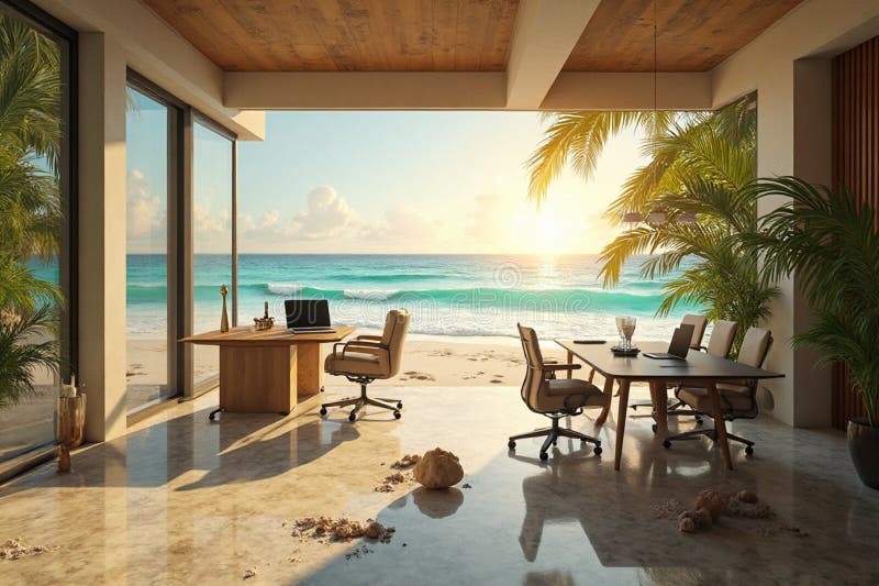 Tropical Office Oasis: Beachfront Workspace with Ocean View Stock ...