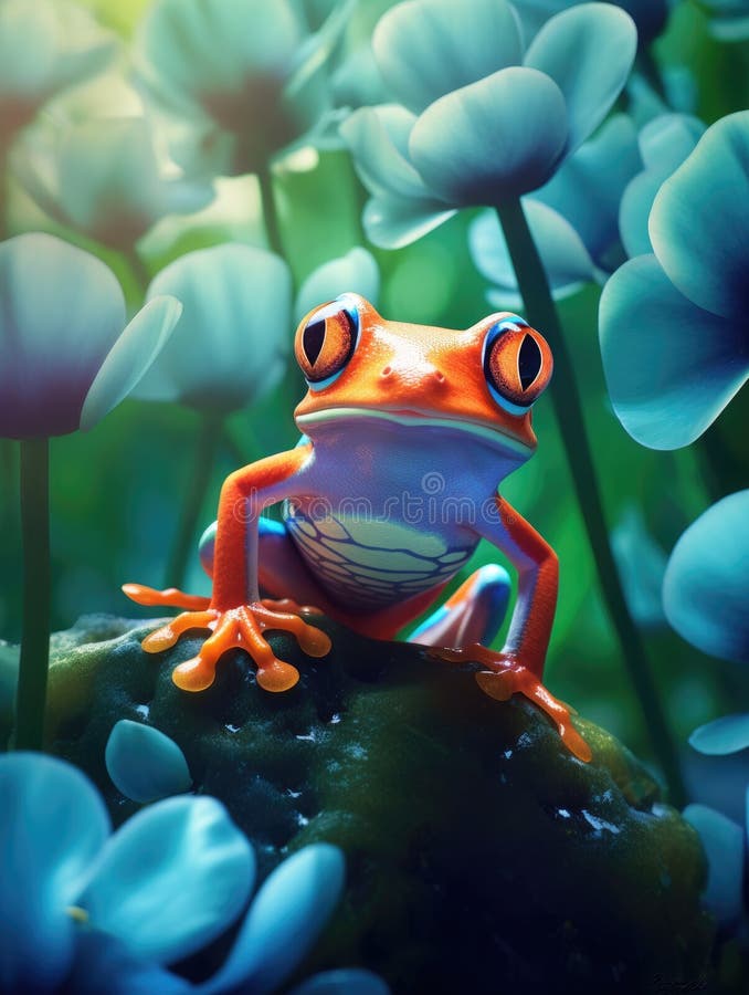 Tropical Orange Frog in the Rainforest Stock Illustration ...
