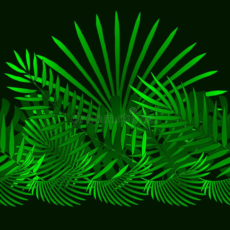 Tropical and Palm Leaves Elements As Green Horizontal Pattern Stock ...
