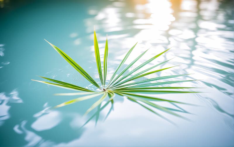 Tropical Palm Leaves Floating on the Water Surface. Sun Glare. Tropical ...