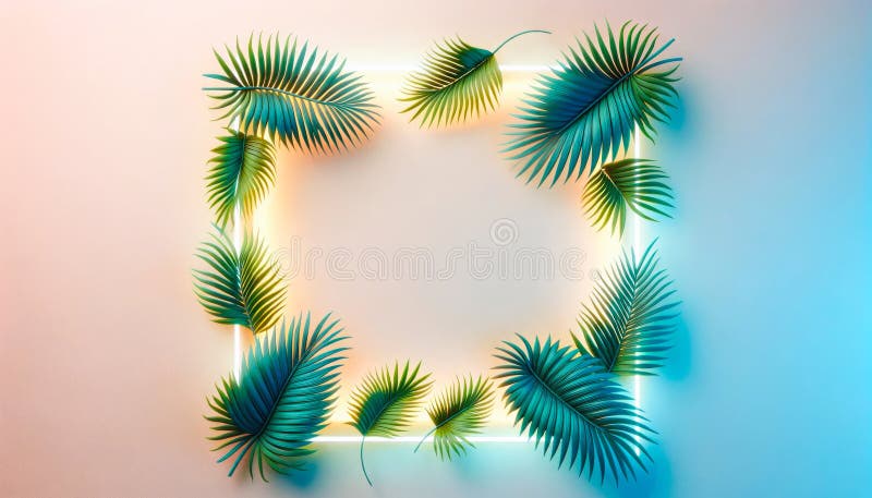 Tropical Palm Leaves Frame with Soft Backlight Stock Illustration ...