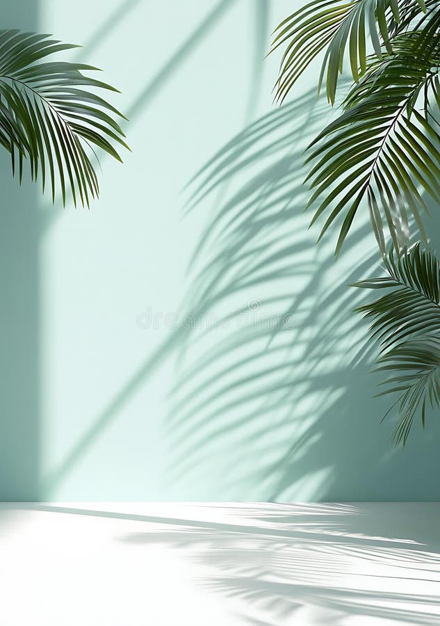 Tropical Palm Leaves Shadow on Green Wall Generated Using AI. Stock ...