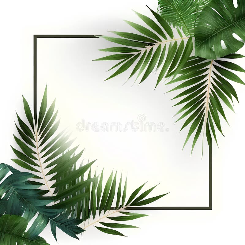 Tropical Palm Leaves with Square Frame on White Background. Vector ...