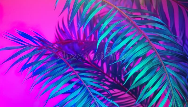 Tropical Palm Tree and Leaves in Vibrant Color Gradient Background ...