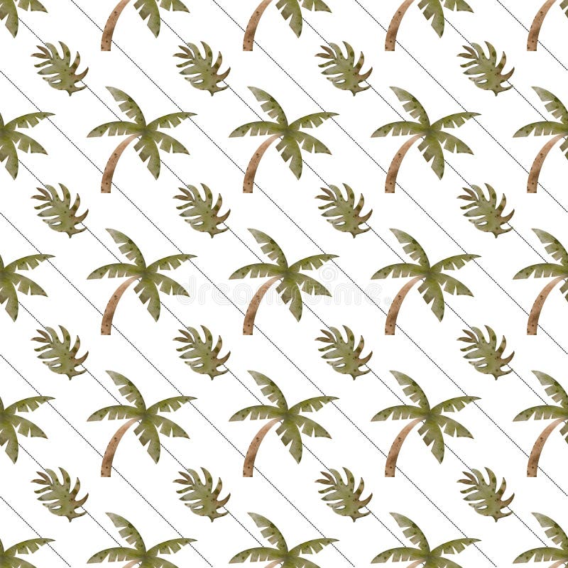 Tropical Palm Tree Pattern Design with Green Leaves and Brown Trunks on ...