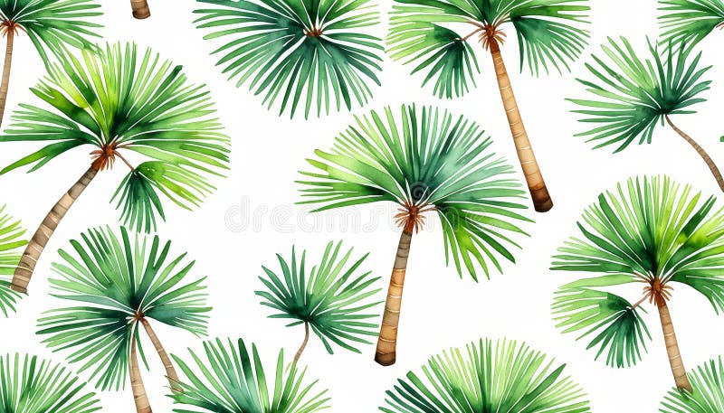 Tropical Palm Tree Pattern with Green Leaves on White Background Stock ...