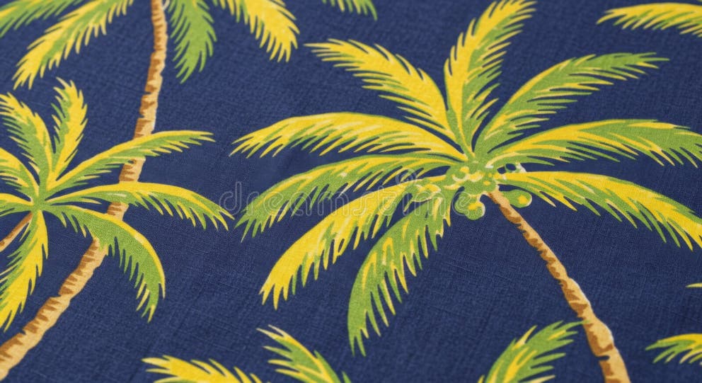 Tropical Palm Tree Pattern on Navy Blue Fabric Stock Illustration ...