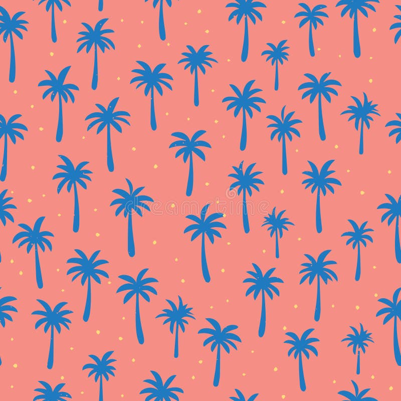Tropical Palm Tree Seamless Pattern with Bold Blue Silhouettes on Coral ...