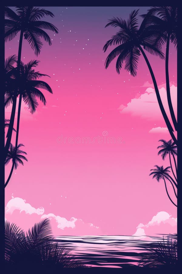 Tropical Palm Trees On The Beach At Sunset Stock Illustration