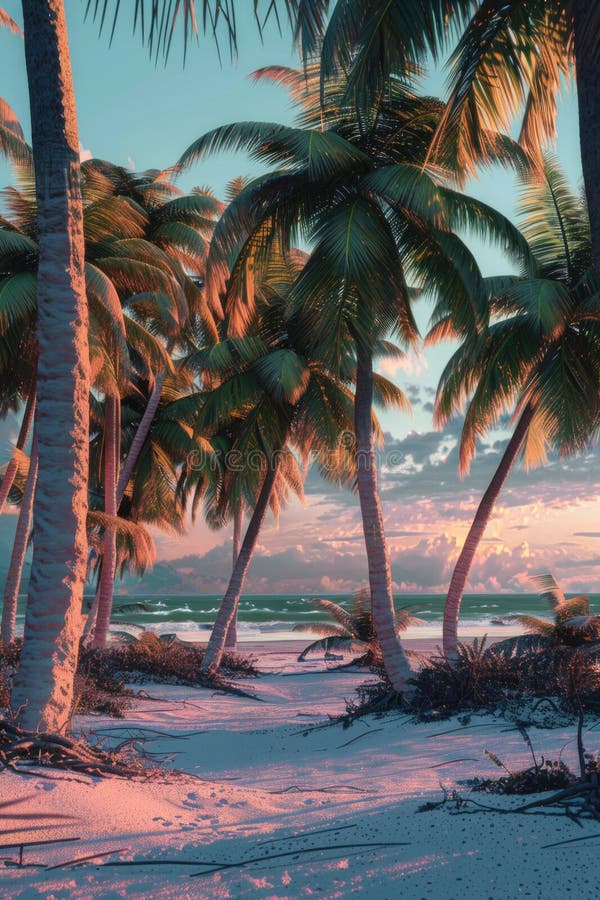 Tropical Palm Trees Beautiful Sandy Beach Perfect Vacation Ads Stock ...