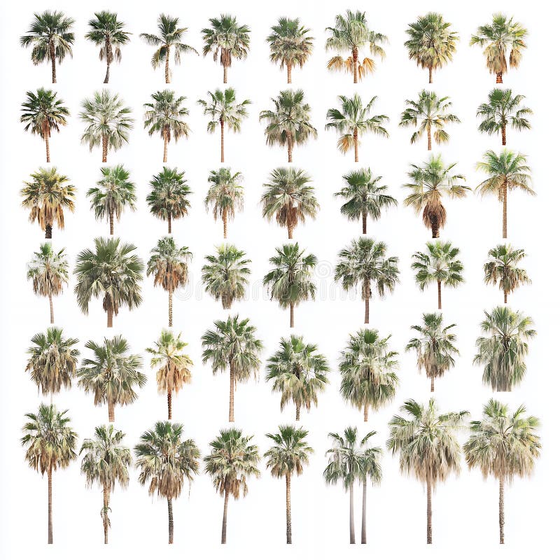 Tropical Palm Trees Collection Isolated White Background Multiple ...
