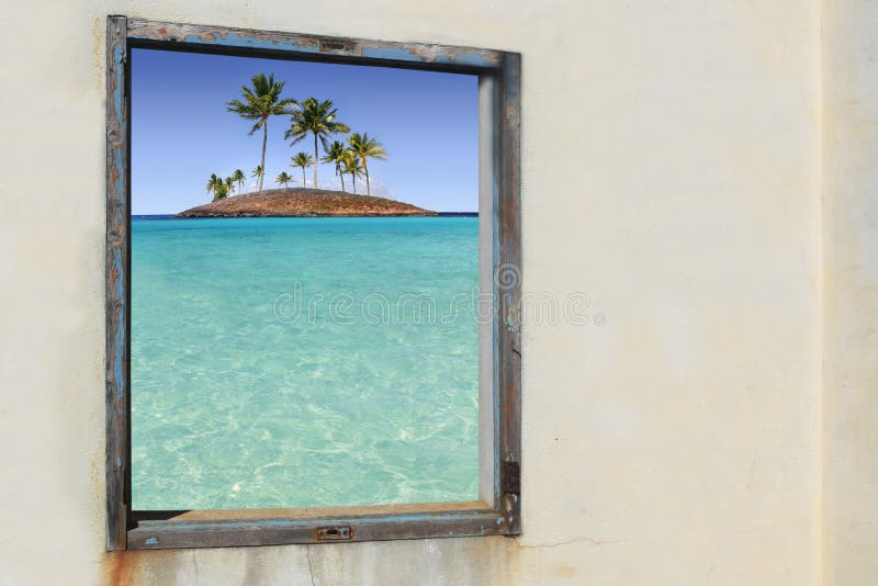 Tropical Palm Trees Paradise Islands Window Stock Image - Image of ...