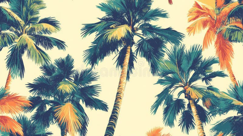 Tropical Palm Trees Seamless Pattern Digital Art Stock Illustration ...