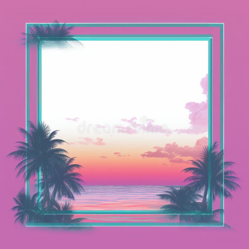 Tropical Palm Trees in a Square Frame on a Pink Background Stock ...