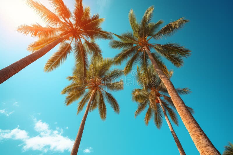 Tropical Palm Trees View Sunset. Generate Ai Stock Illustration - Illustration of pattern, light ...