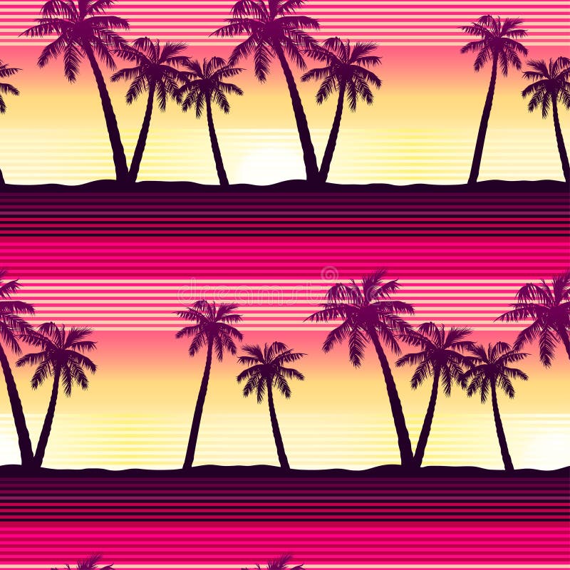 Tropical Palms at Sunset Seamless Pattern Stock Vector - Illustration ...