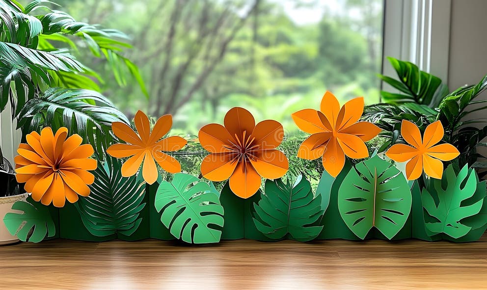 Tropical Paper Flower Arrangement Stock Illustration - Illustration of ...